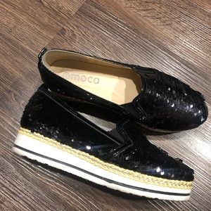 moca | Shoes | Moca Black Sequin Sneakers Espadrilles 75 | Poshmark